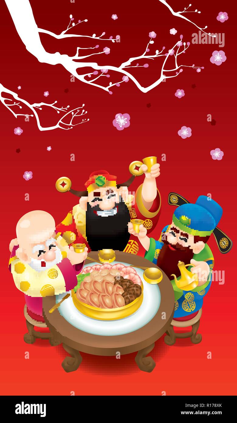 Three cute Chinese gods (represent long life, wealthy and career) are ...