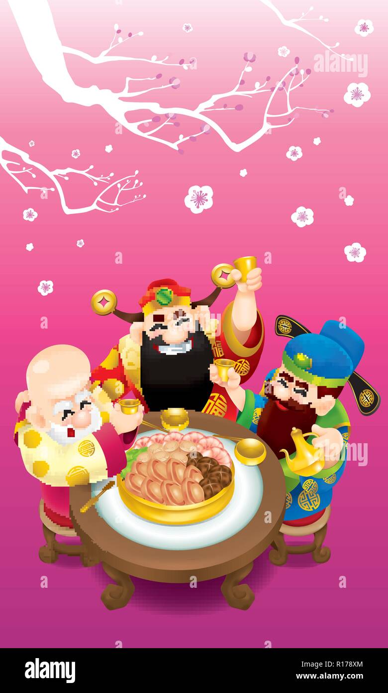 Three cute Chinese gods (represent long life, wealthy and career) are ...