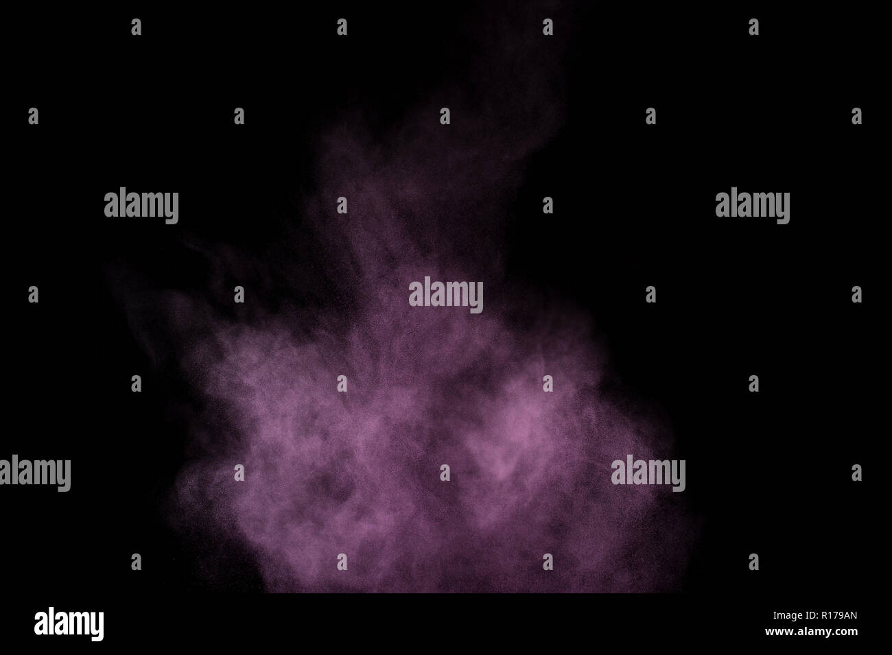 Purple powder explosion on black background. Colored powder cloud ...