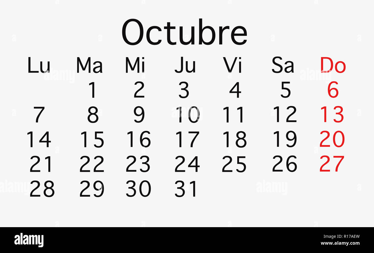 October 2019 planing Calendar. Vector in black and red colors Stock ...