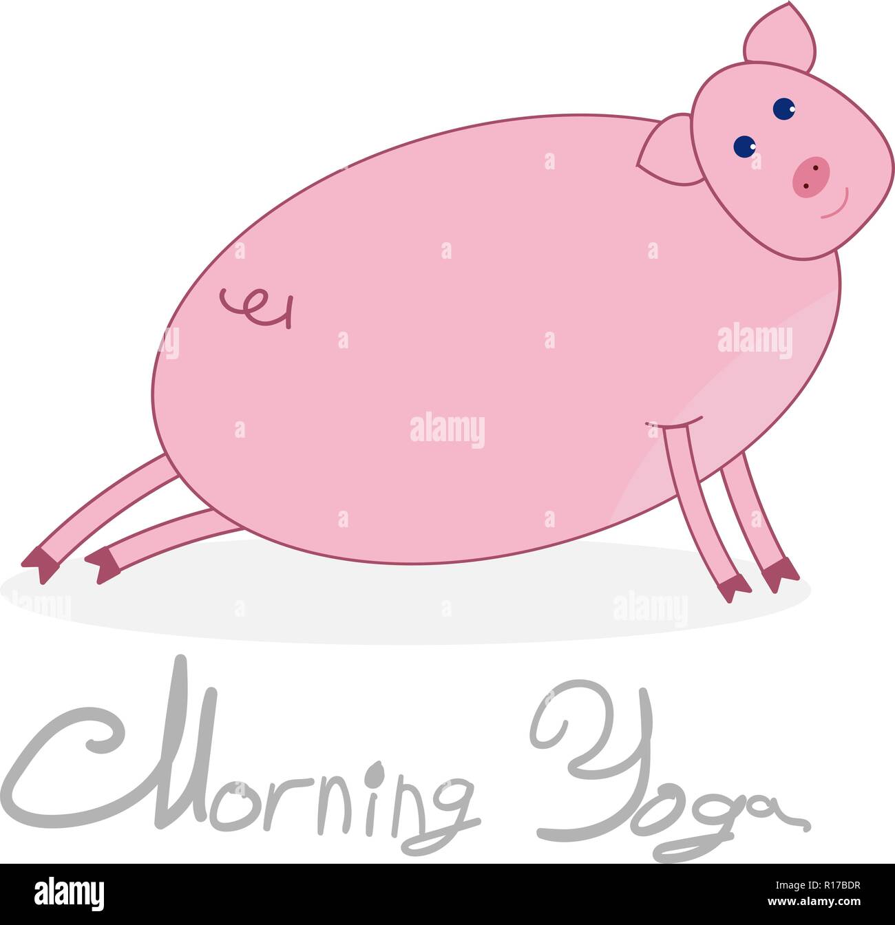 Morning yoga with a pig. The pig is engaged in stretching the legs. Pig ...