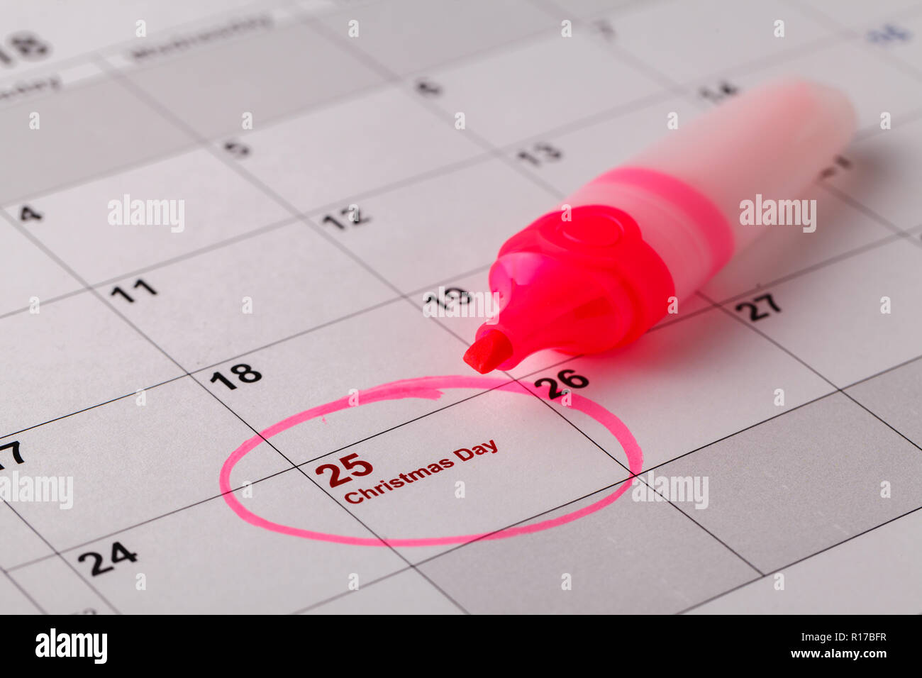 25 date on calendar with Red mark. Save the date. Christmas holiday ...
