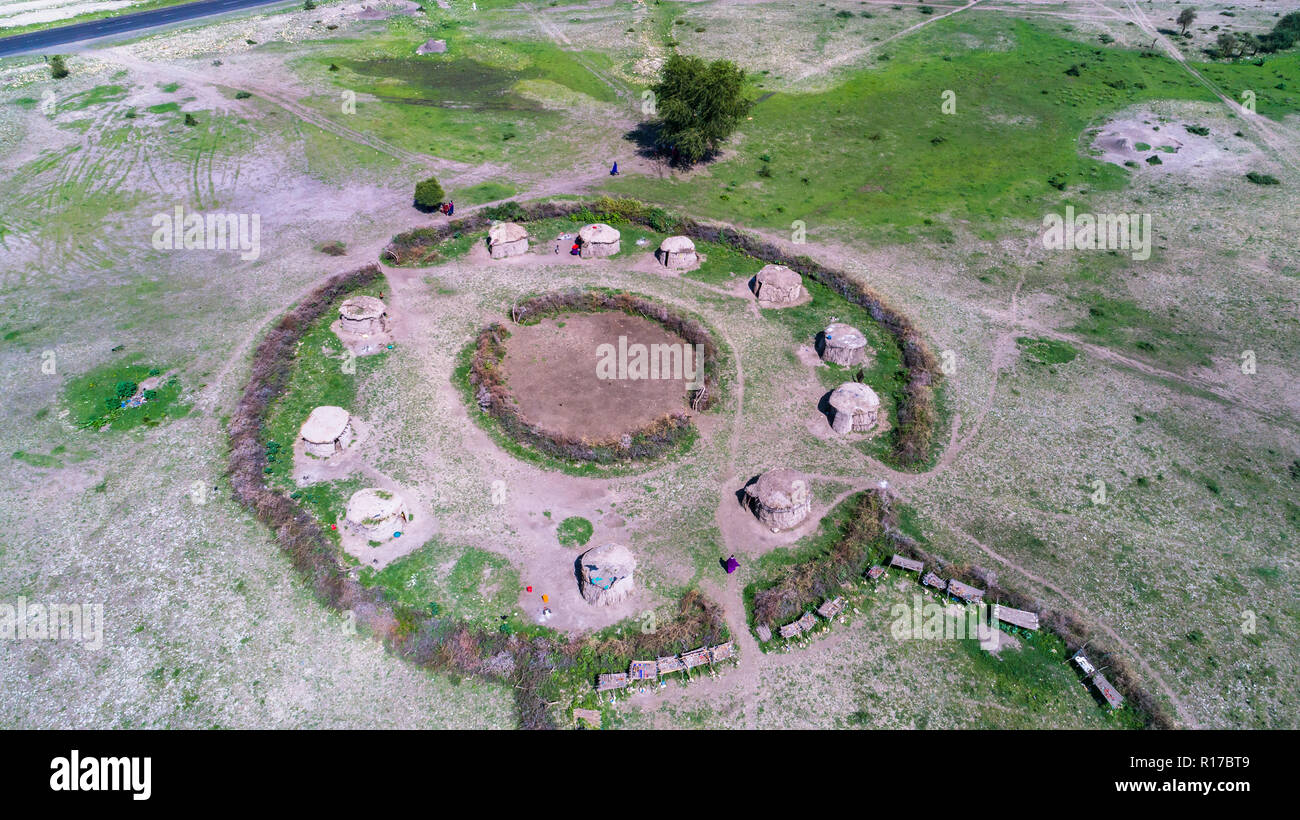 Aerial. Traditional Masai village near Arusha, Tanzania Stock Photo - Alamy