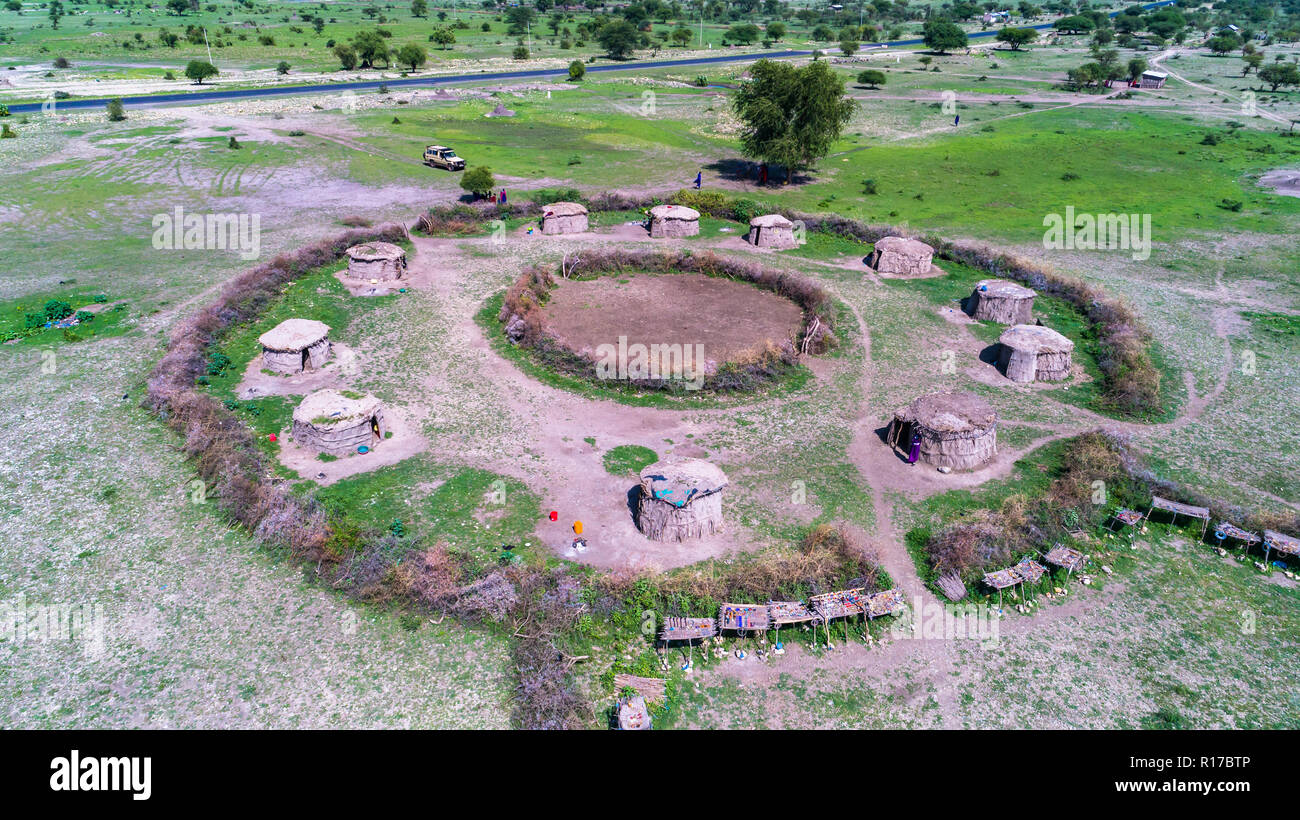 Aerial. Traditional Masai village near Arusha, Tanzania Stock Photo - Alamy