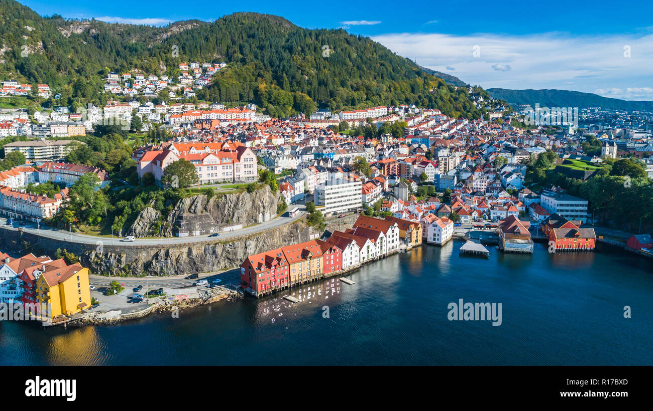Bergen old town aerial view. Bergen, Norway Stock Photo - Alamy