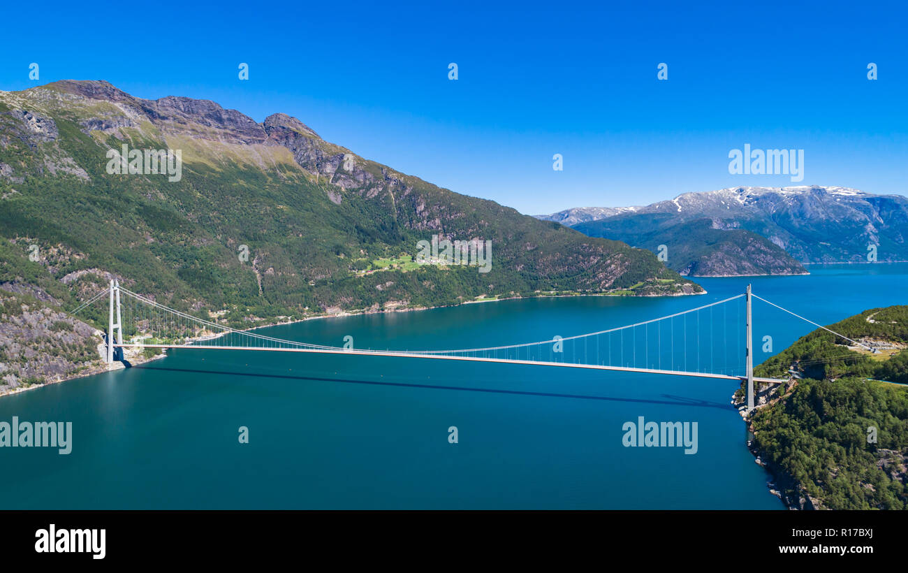 The Hardanger Bridge is a suspension bridge across the Eidfjorden ...