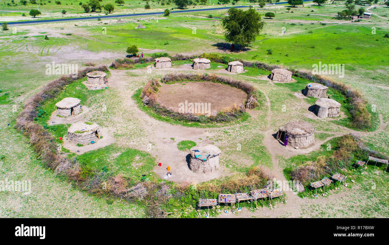 Aerial. Traditional Masai village near Arusha, Tanzania Stock Photo - Alamy