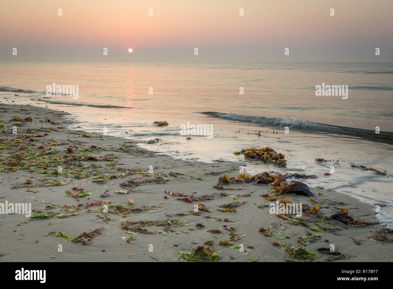 Beautiful sunrise reflections on beach Stock Photo - Alamy