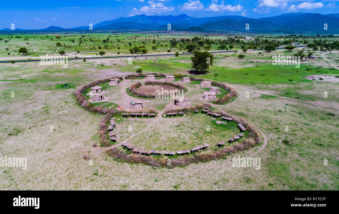 Aerial. Traditional Masai village near Arusha, Tanzania Stock Photo - Alamy