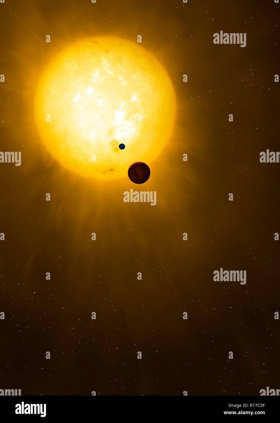 Illustration of the planet Kepler 1625b and its proposed exomoon ...