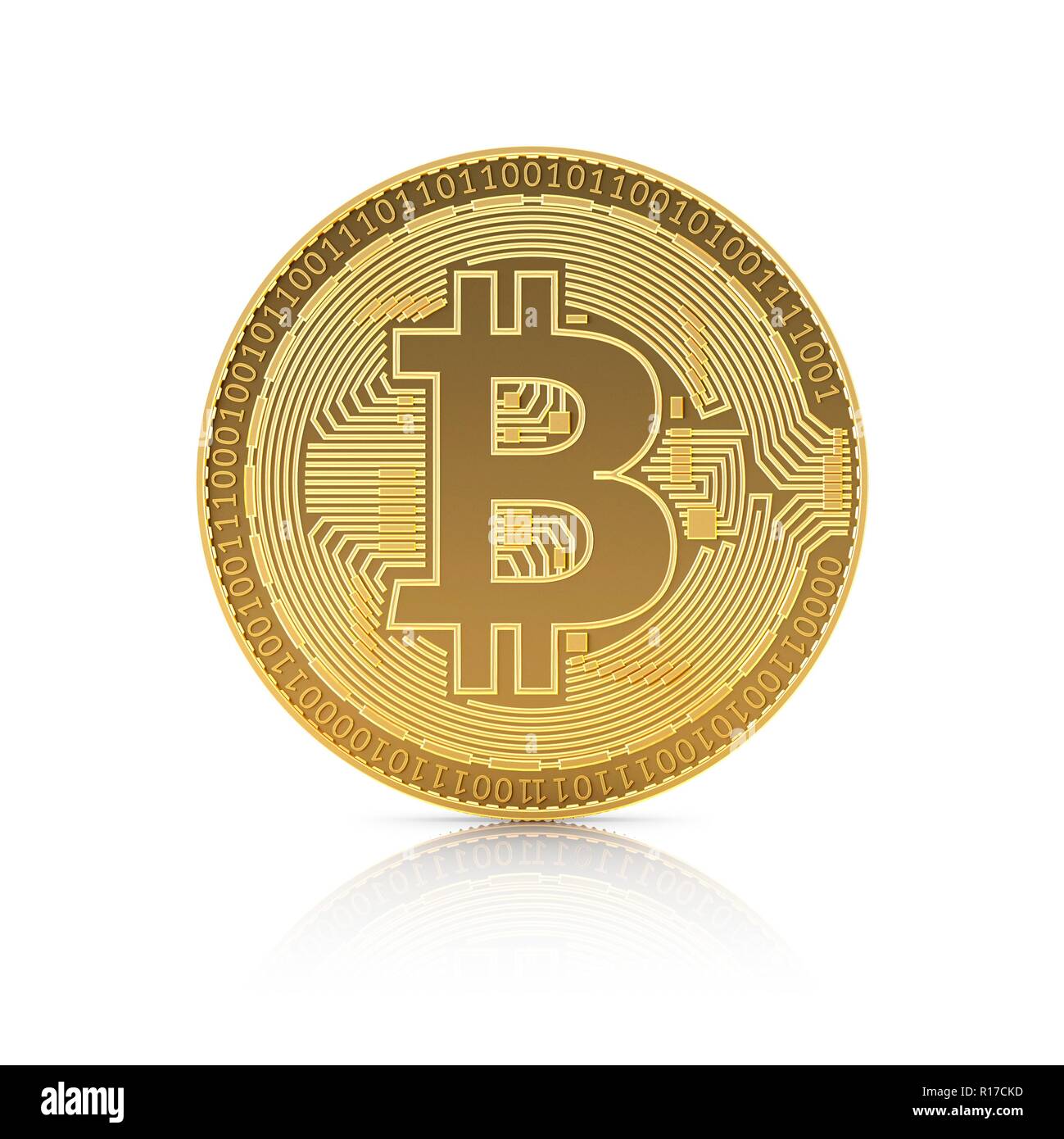 Golden bitcoin isolated on a white background. Front view. 3D ...