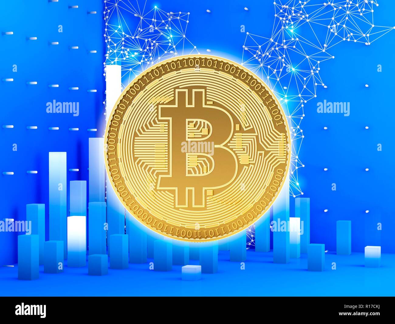 Bitcoin on financial growth chart background. 3d illustration Stock ...