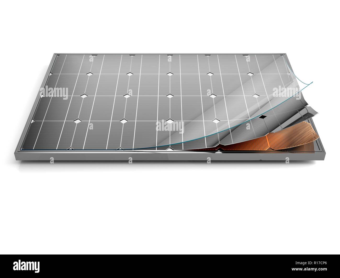 Solar panel and schematic 3D illustration internal structure of the ...