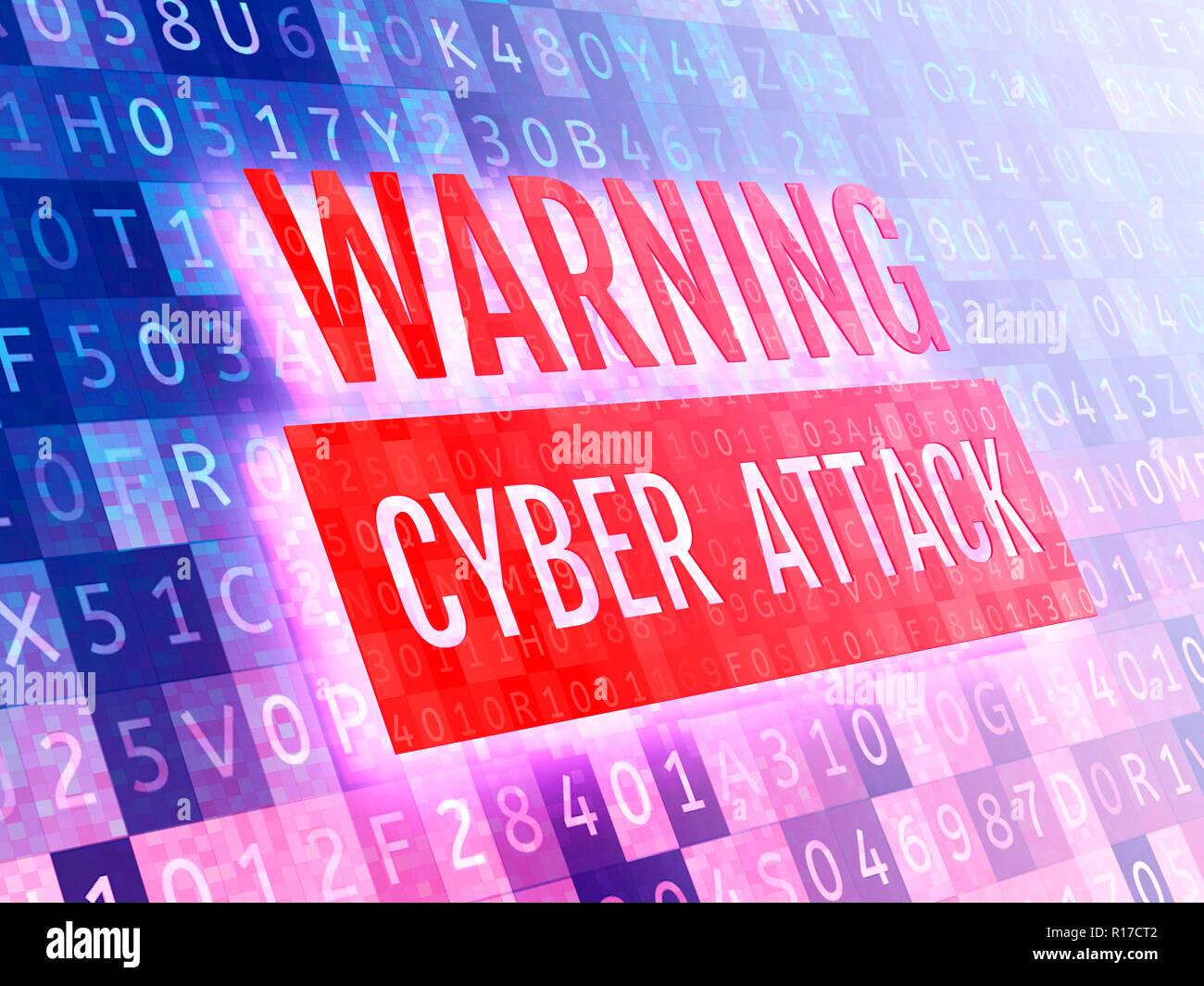 Digital security concept. Warning cyber attack sign on a virtual ...