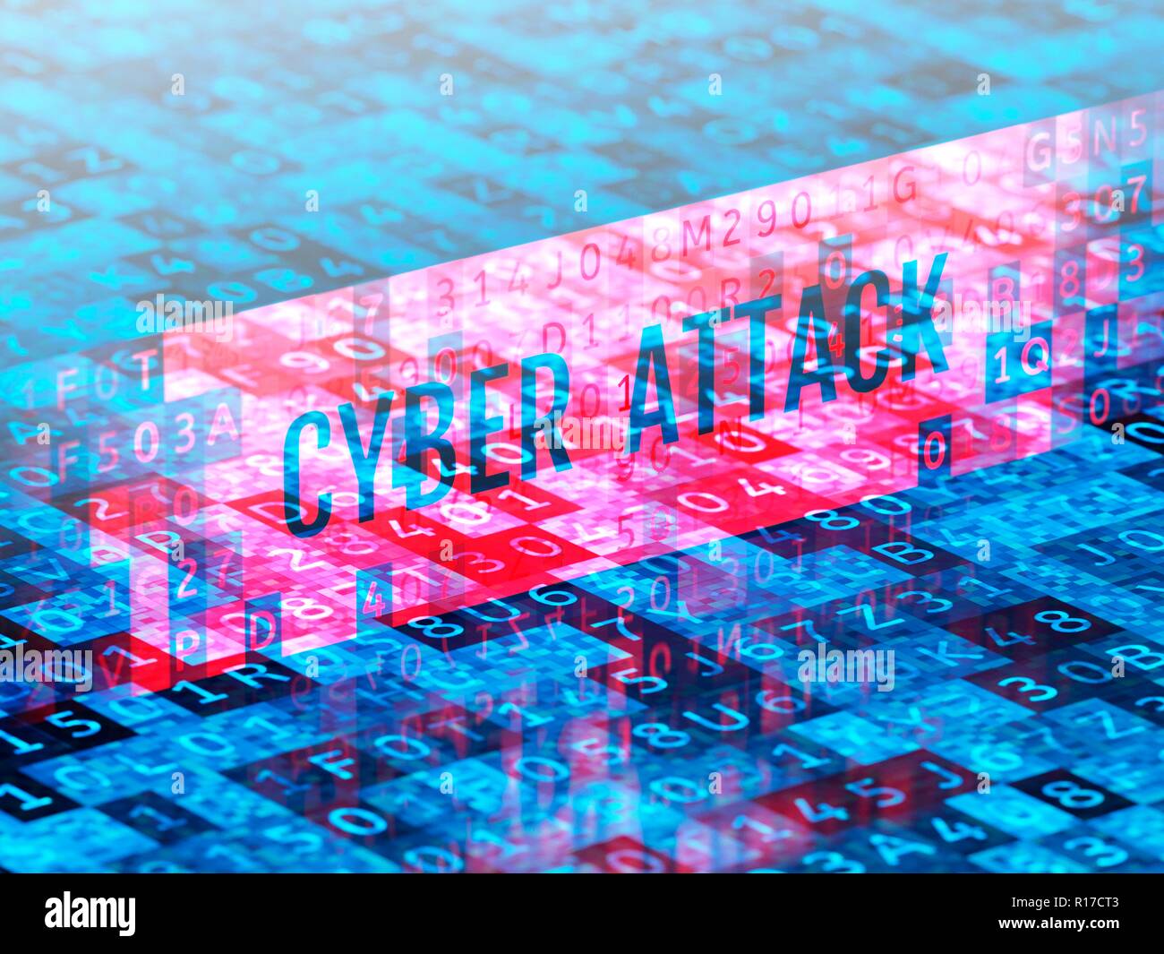 Digital security concept. Cyber attack sign on a virtual digital screen ...