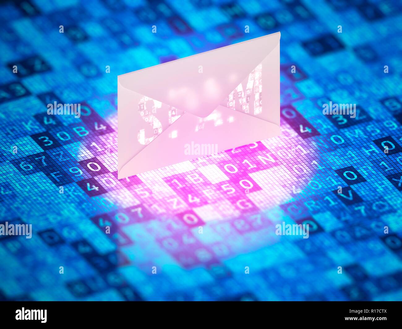 Cyber security concept. The envelope with a virus on a digital screen ...