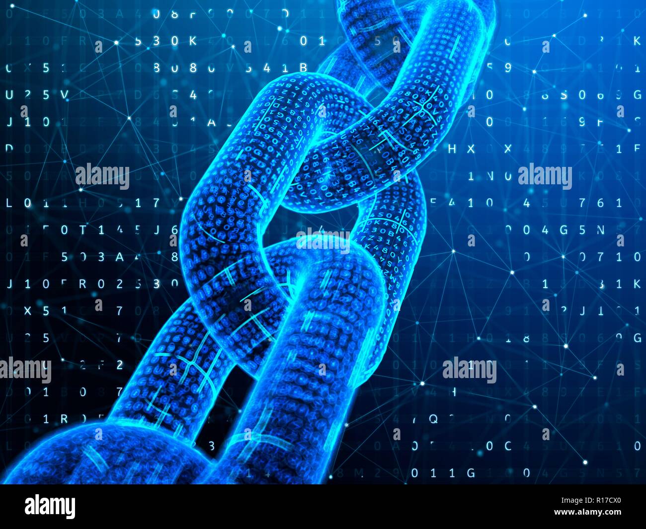 Digital chain. Blockchain technology concept. 3D illustration Stock ...