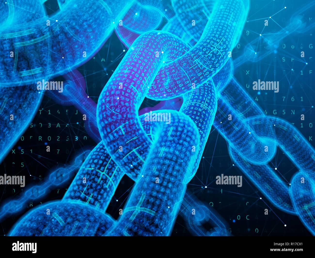 Digital chain. Blockchain technology concept. 3D illustration Stock ...