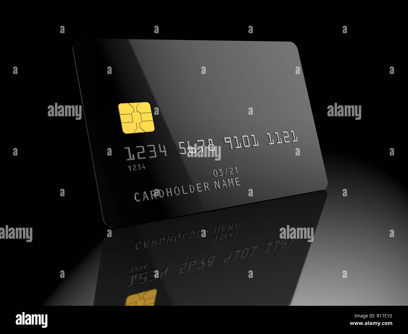 Black blank credit card, on black background. Empty template. 3D ...