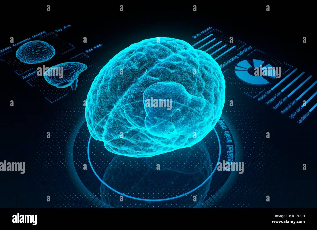 Holographic human brain in virtual reality. Futuristic diagnostic in ...