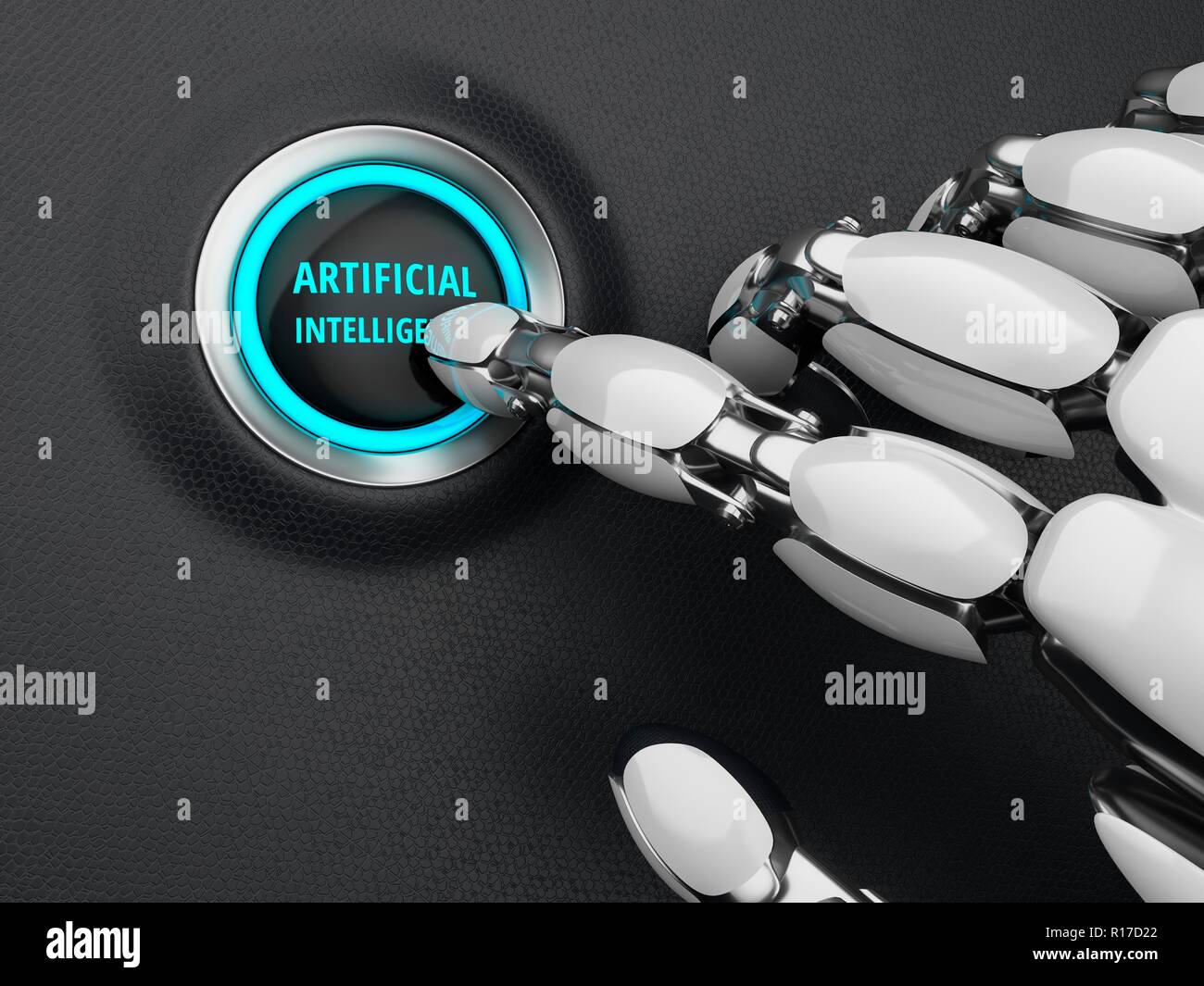 Robotic finger pressing a artificial intelligence start button ...