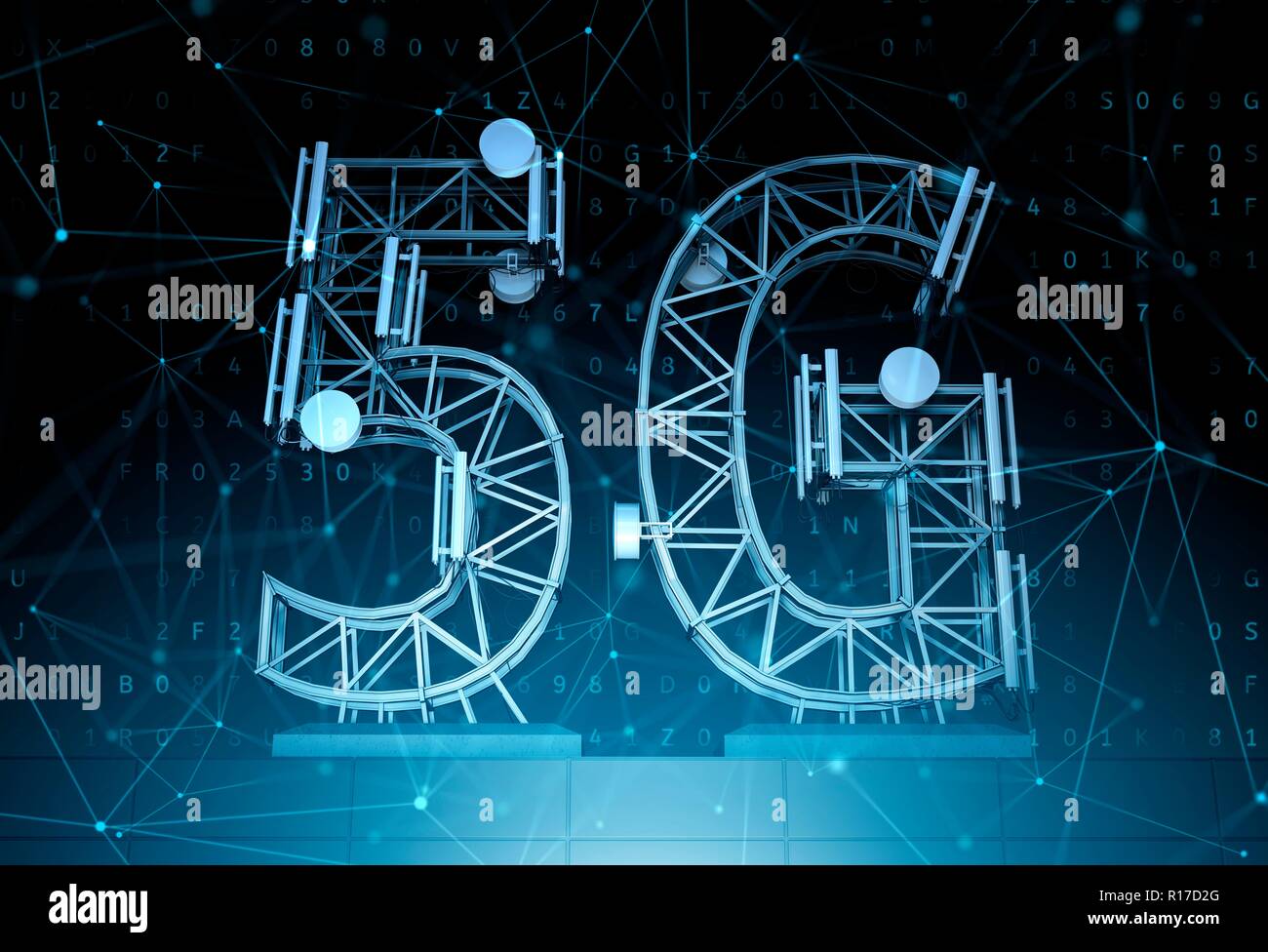 5G symbol made from metal wireframe on abstract digital background. 3D ...