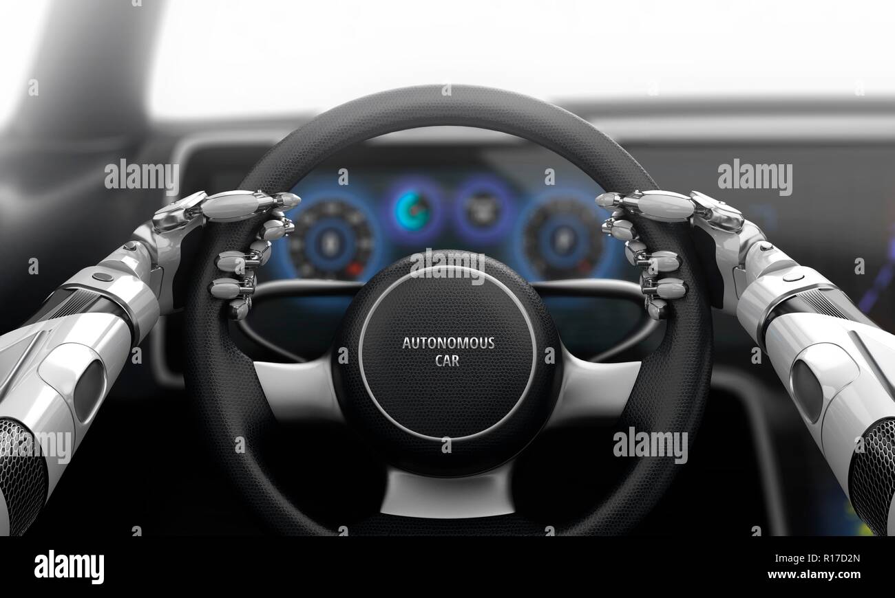 Robot driving car. 3D illustration Stock Photo - Alamy