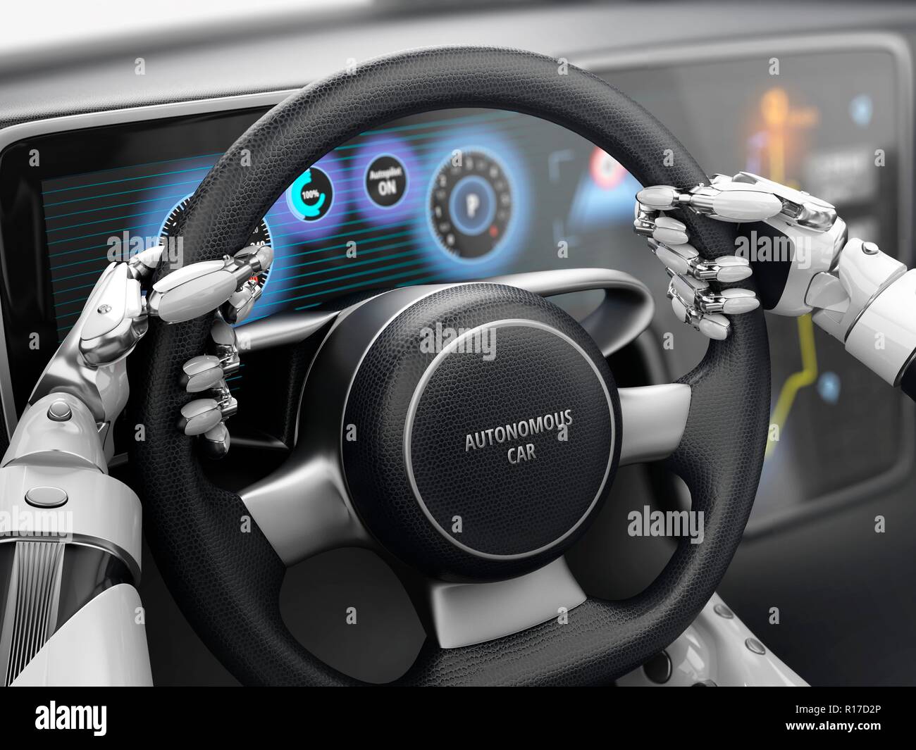 Robot driving car. 3D illustration Stock Photo - Alamy