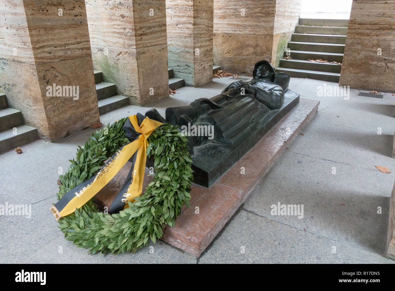 Statue of dead soldier in crypt of war memorial from the First World ...