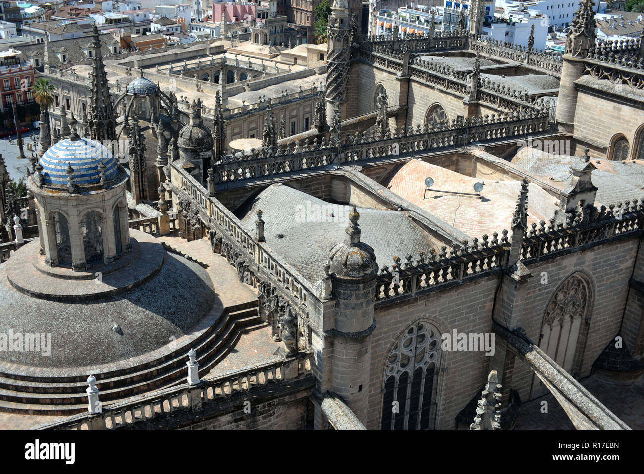 Seville Cathedral, Spain, rooftop view from La Giralda (bell tower ...