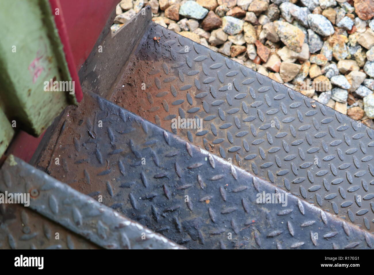 old steel stair way up and down of train Stock Photo - Alamy