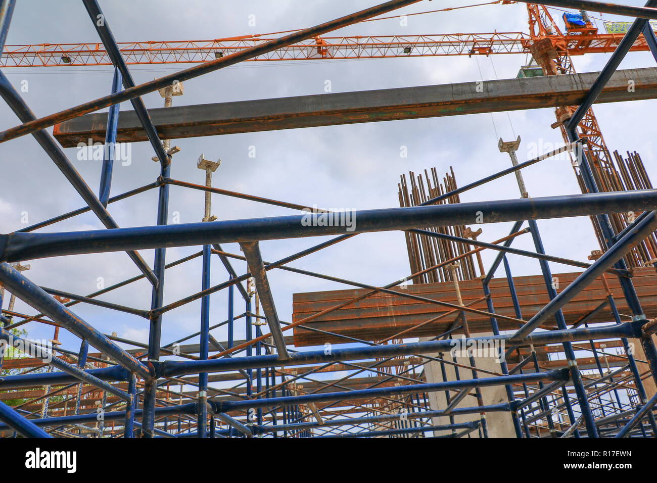 work construction and scaffold in site workplace building Stock Photo ...