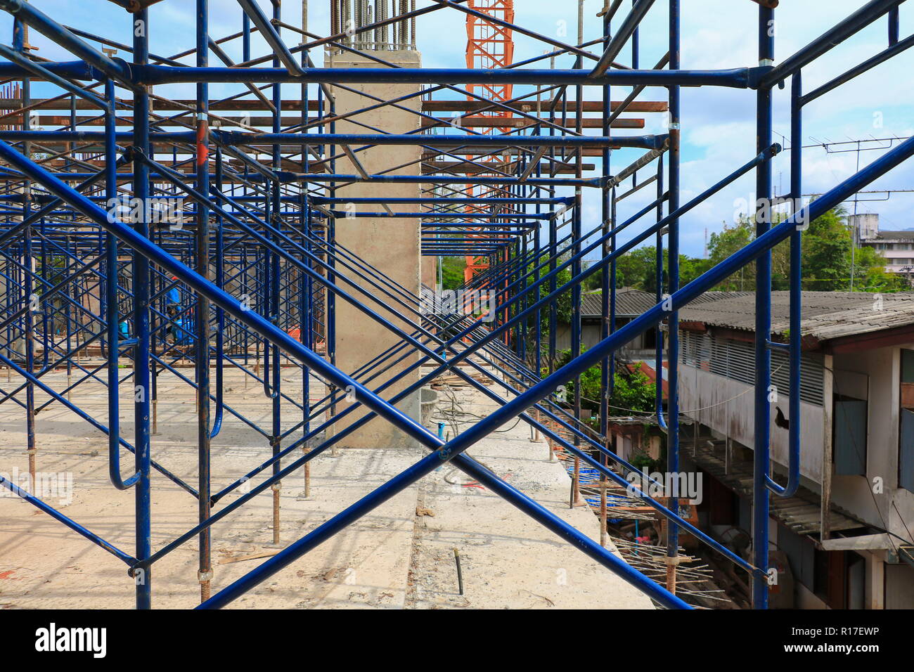 work construction and scaffold in site workplace building Stock Photo ...