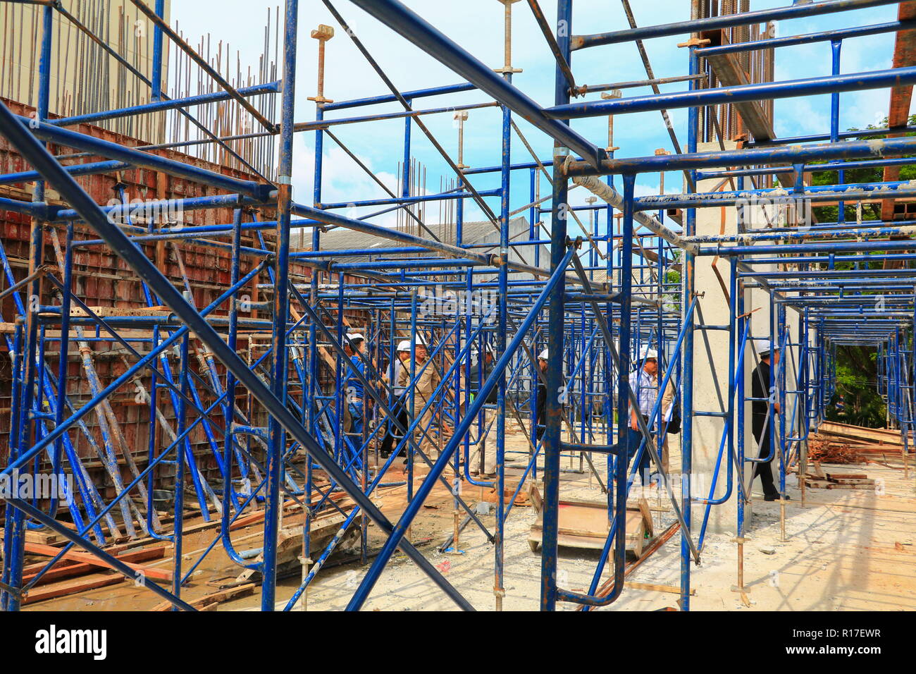 work construction and scaffold in site workplace building Stock Photo ...