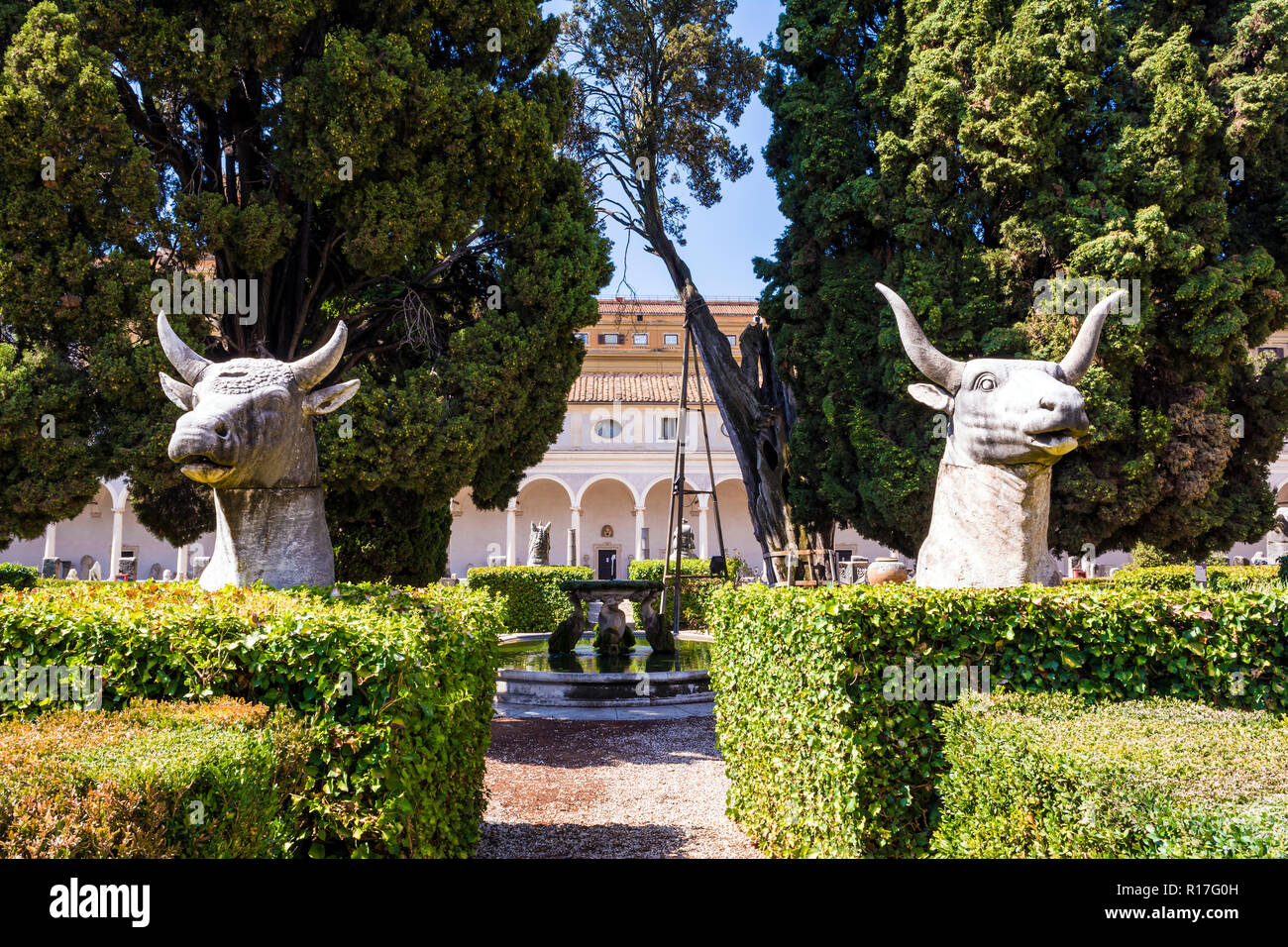 Ancient statue of Bull in baths of Diocletian (Thermae Diocletiani) in ...