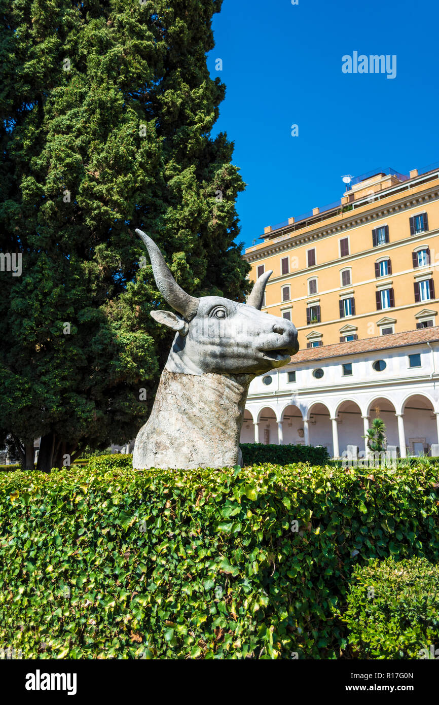 Ancient statue of Bull in baths of Diocletian (Thermae Diocletiani) in ...