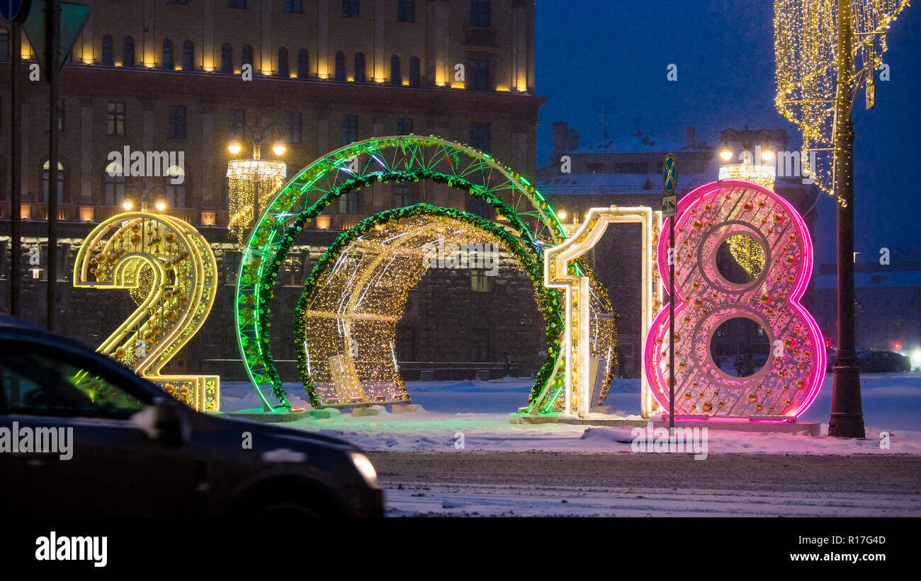 2018 year letters glowing sign hi-res stock photography and images - Alamy