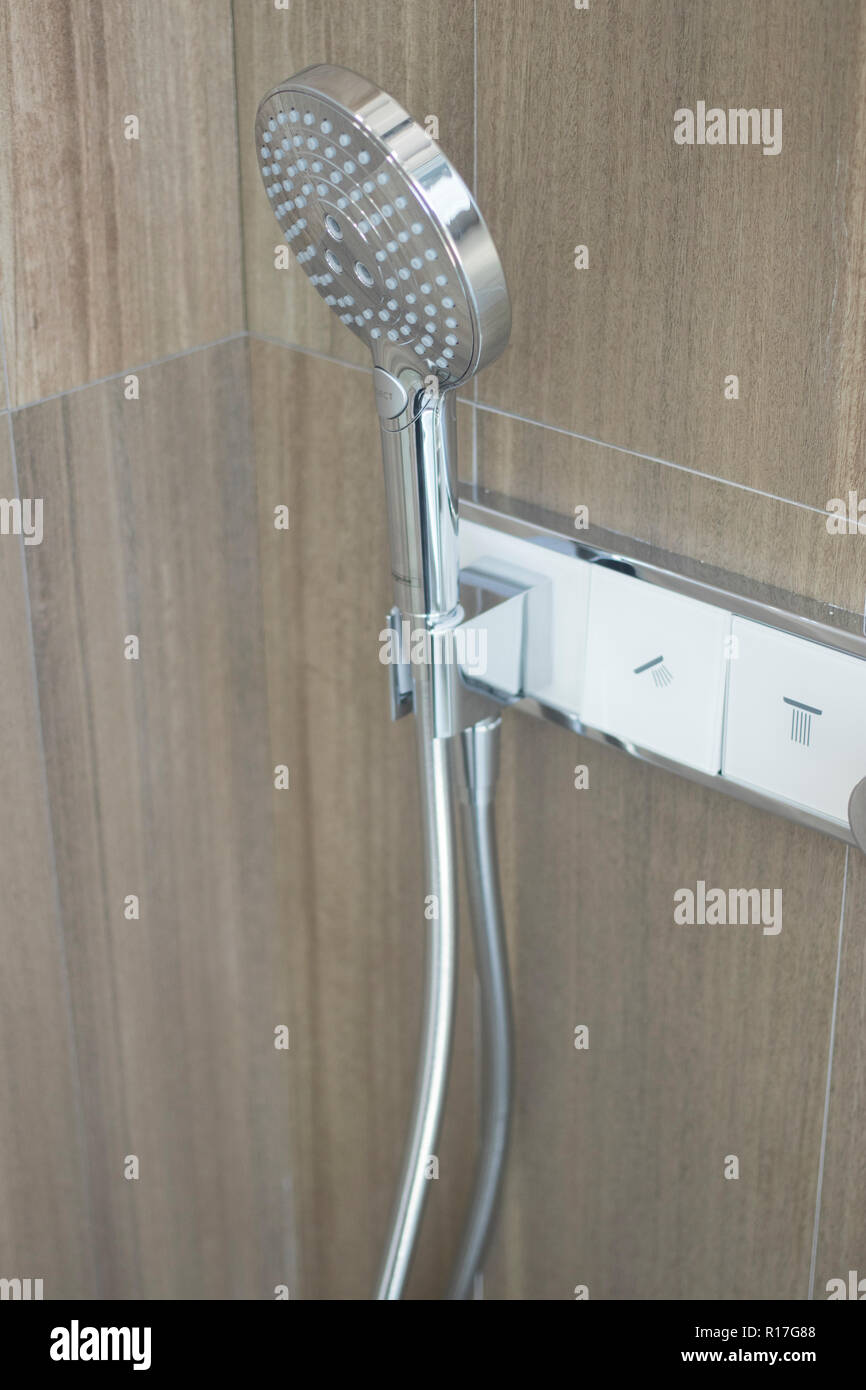 Bathroom chrome shower head showroom display of new design option for ...