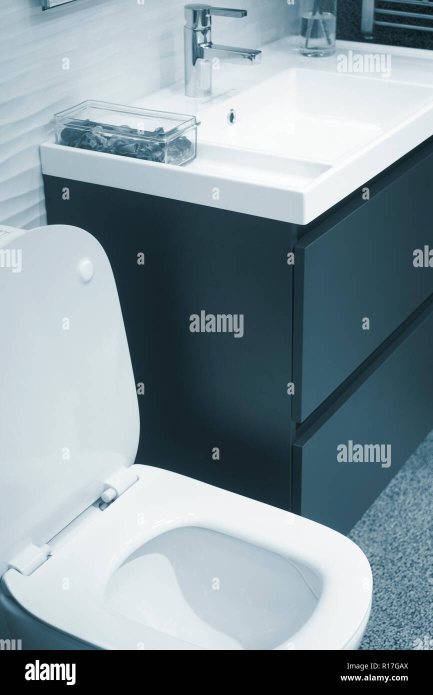 Bathroom showroom display of new design option for toilet home building ...