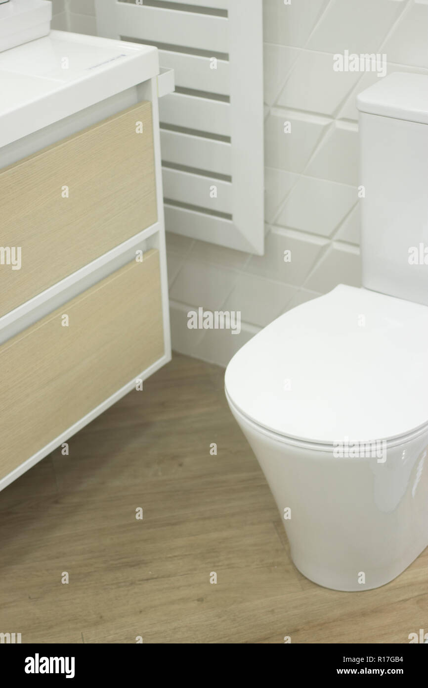 Bathroom showroom display of new design option for toilet home building ...