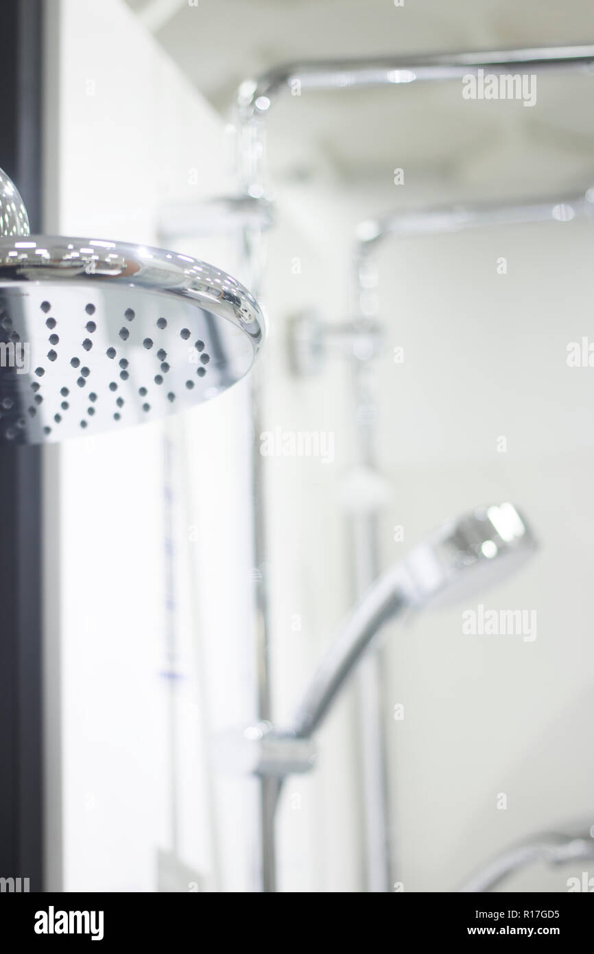 Bathroom chrome shower head showroom display of new design option for ...