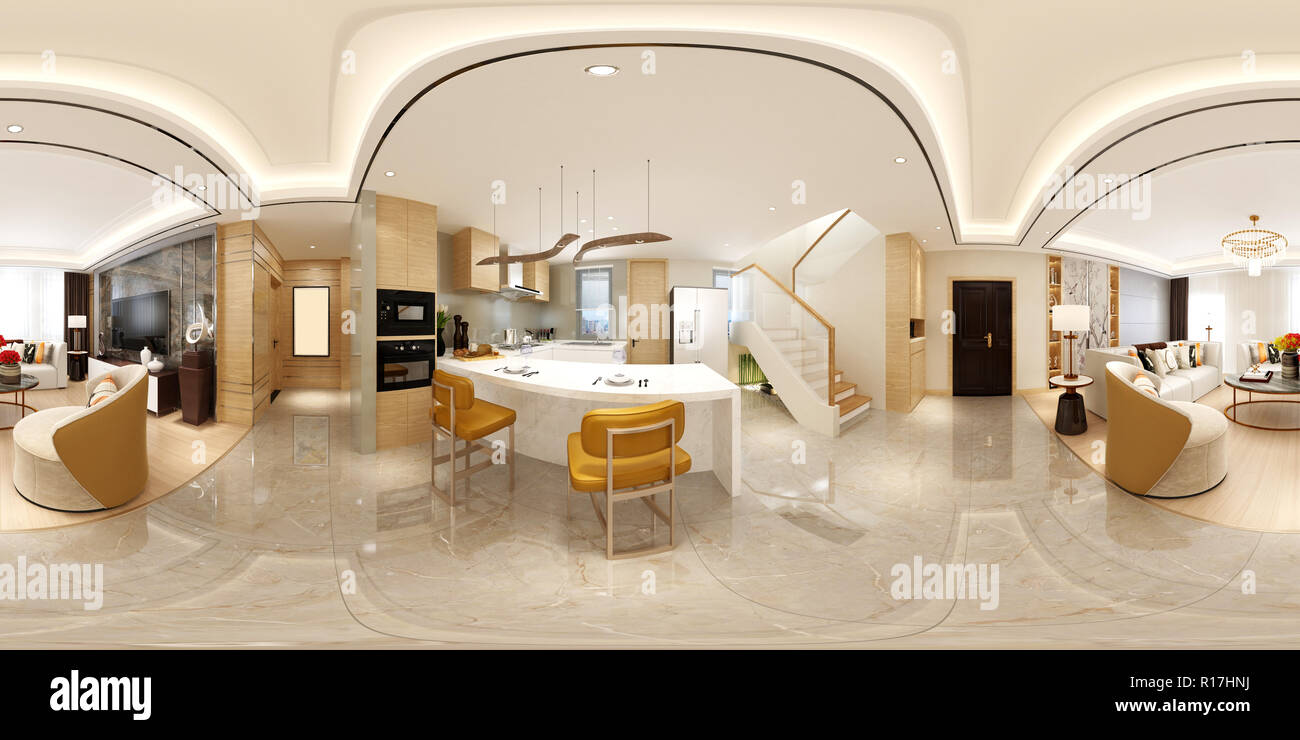 360 Degrees Home Interior, Living and Dining Room Stock Photo - Alamy