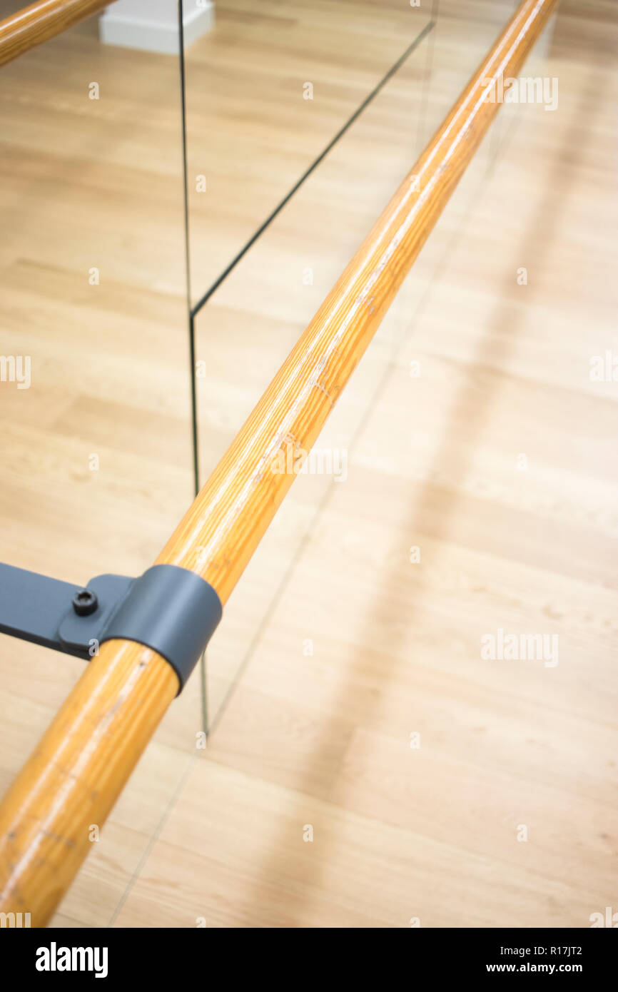 Pilates fitness studio gym room with training dance ballet bar for ...