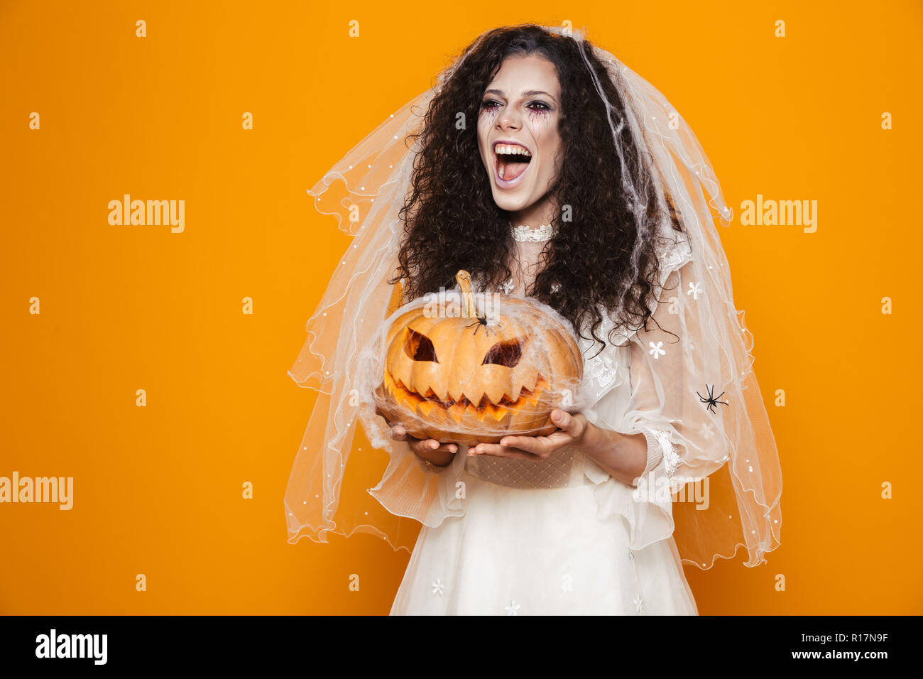 Image of creepy bride zombie on halloween wearing wedding dress and ...