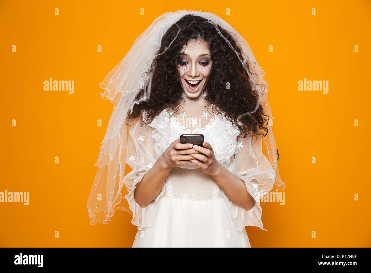 Image of creepy woman on halloween wearing wedding dress and scary ...