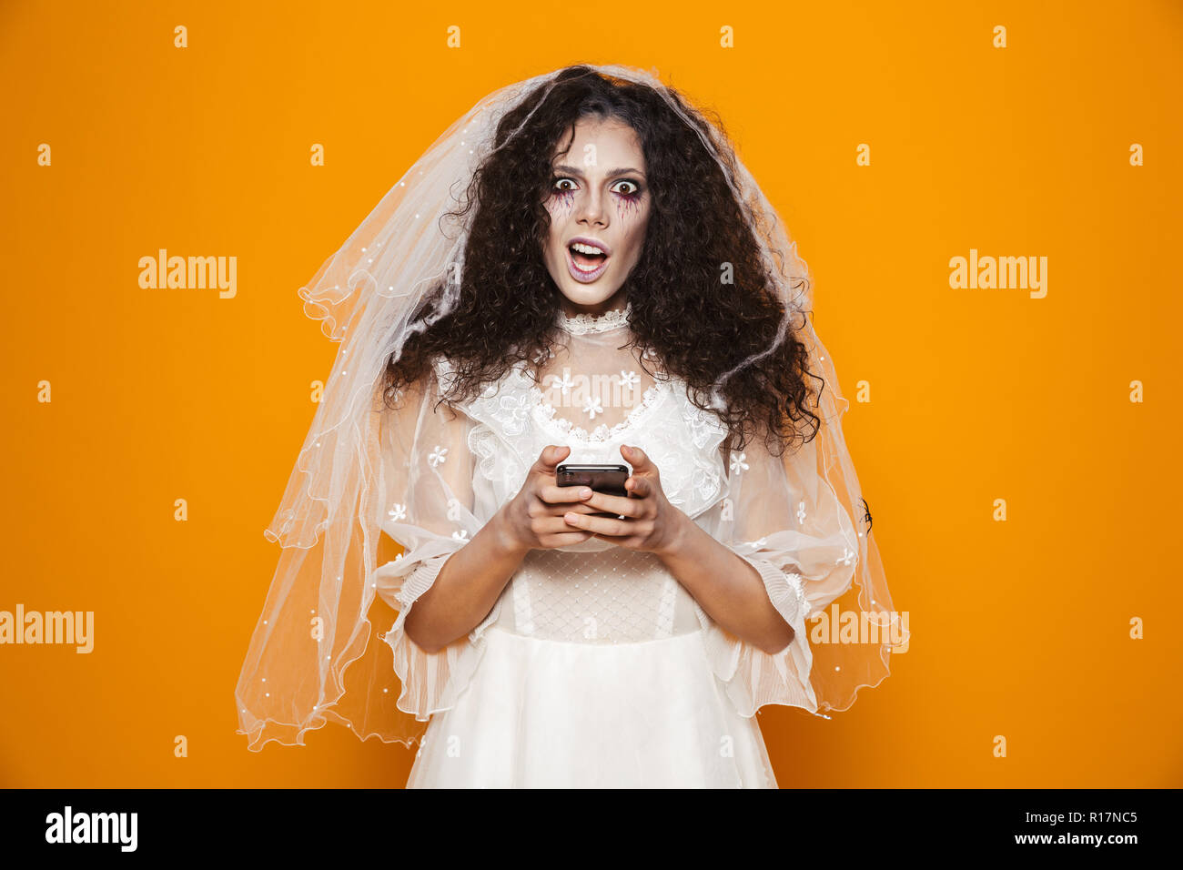Image of scary zombie woman on halloween wearing wedding dress and ...