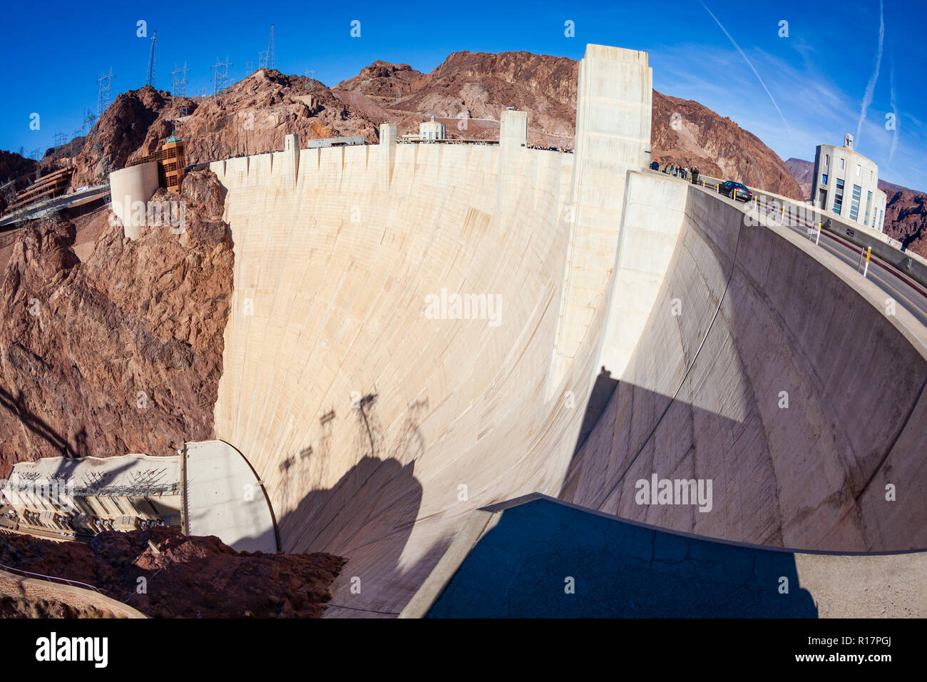 The Hoover Dam along the Colorado River, between Arizona and Nevada and ...