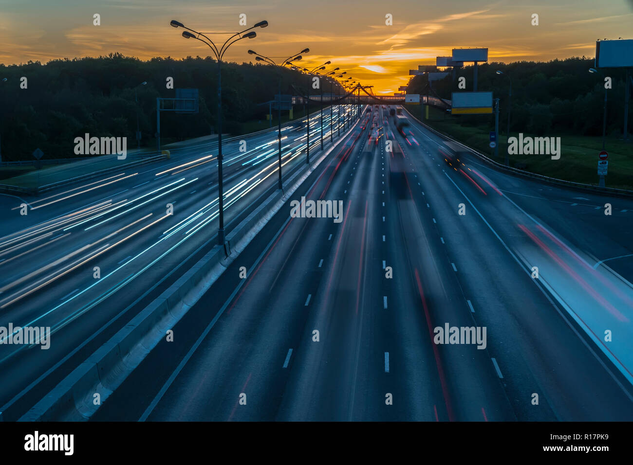 night traffic jam on the urban thoroughfare and road junction Stock ...