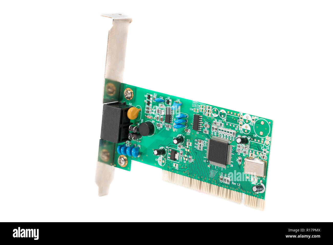 Electronic circuit board on white background. Green PCB Stock Photo - Alamy