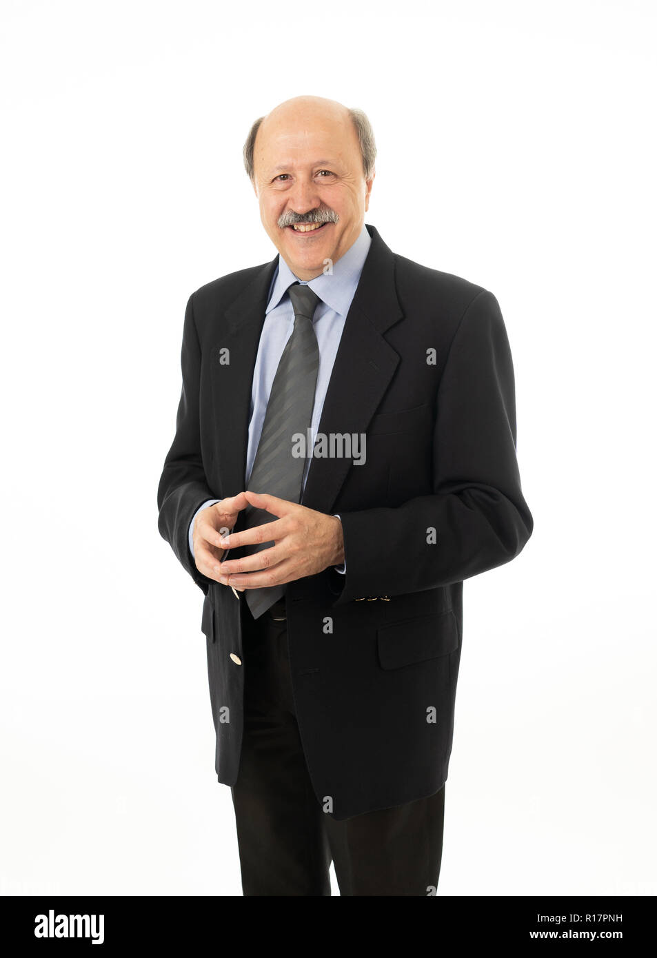 full length portrait of senior old businessman standing and looking ...
